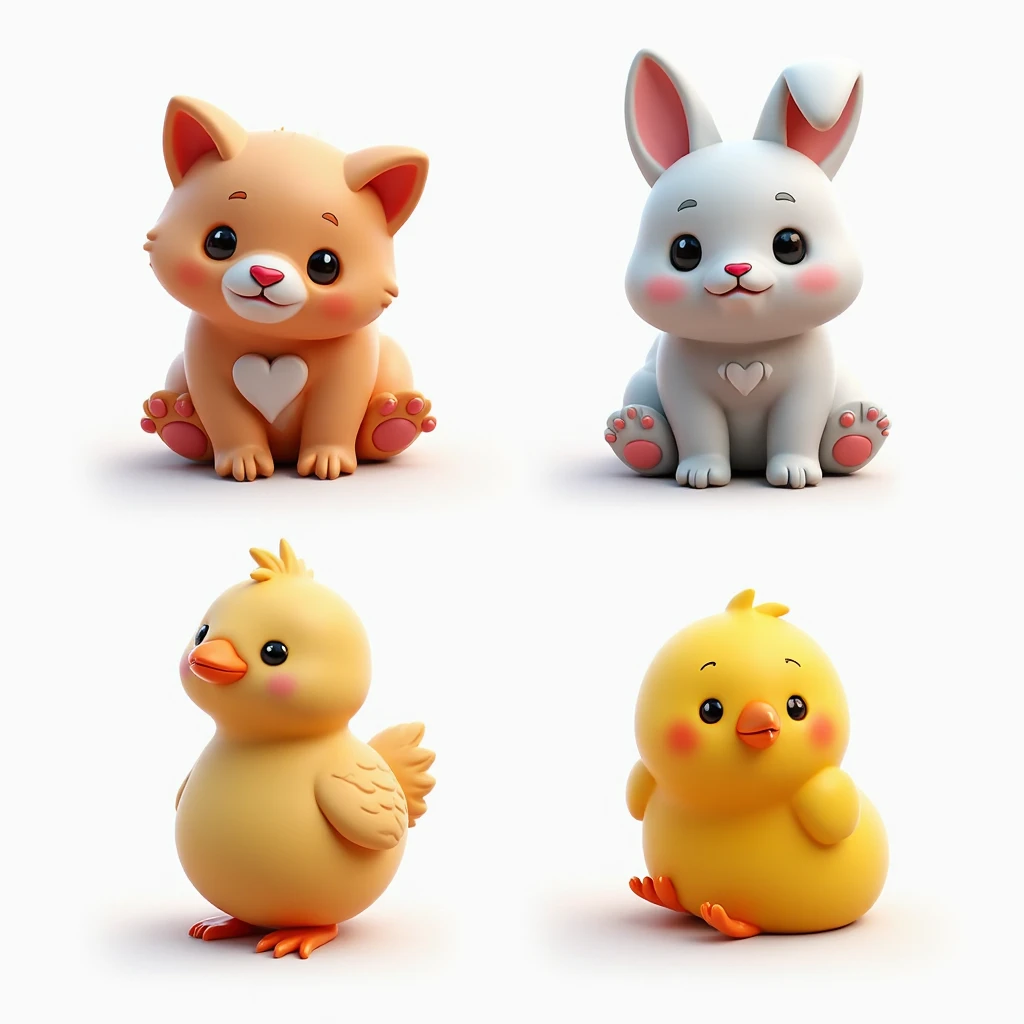 3D render of cute baby animals (kitten, puppy, bunny, chick) in ultra ...