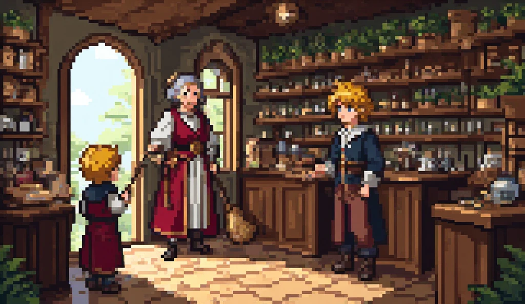 A cozy yet chaotic fantasy shop scene inside a small-town general store ...