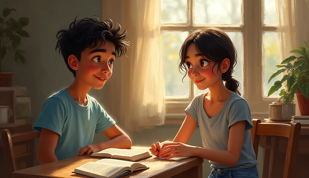 Realistic painting illustration, indoor daylight streaming from a ...