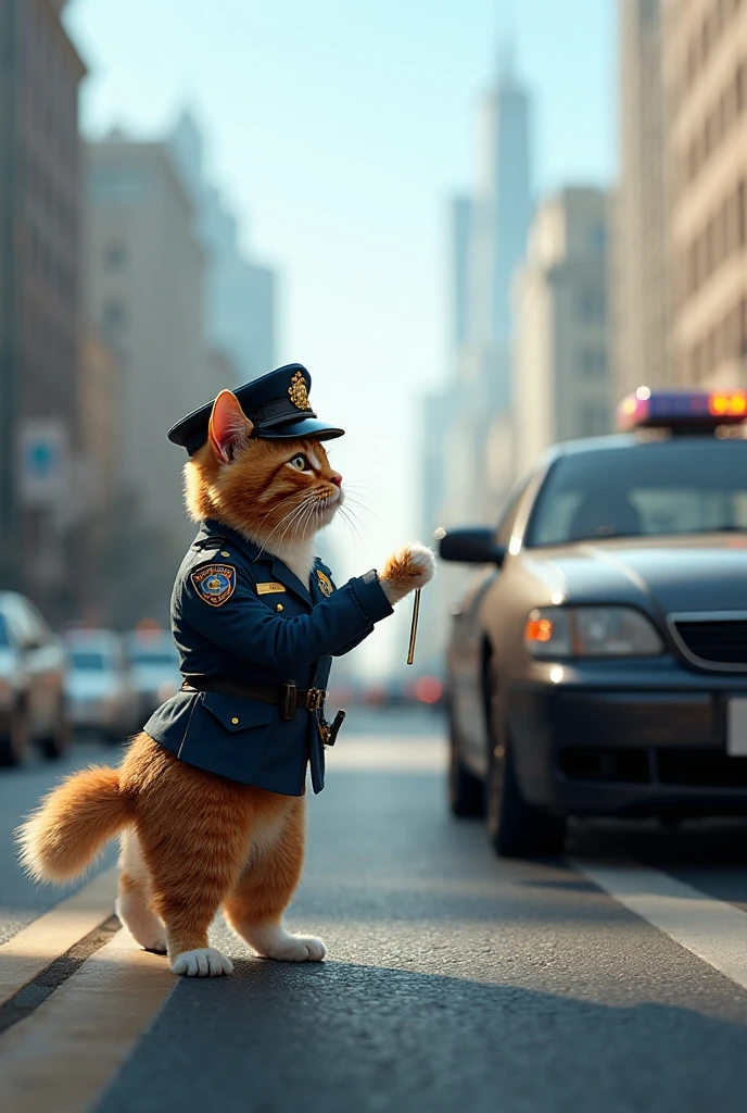 The cat works in the traffic police stopped the car - SeaArt AI
