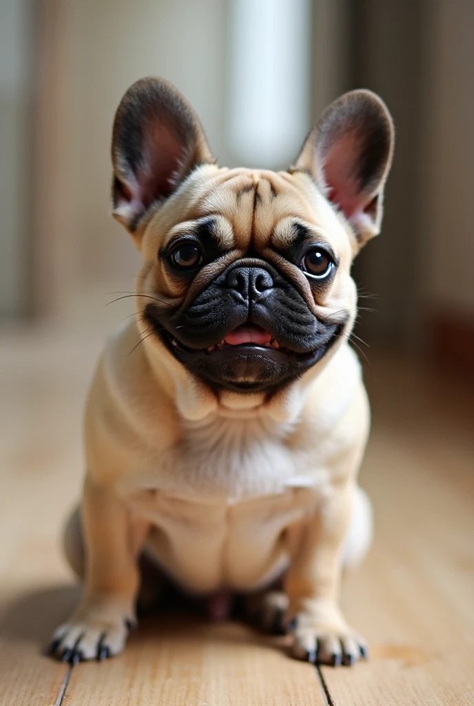 There is a small dog that is sitting on the floor, french bulldog ...