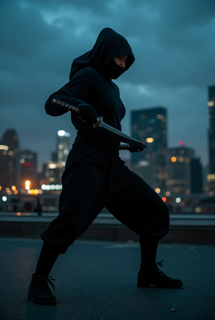 A cinematic, hyper-detailed, photorealistic video of a Modern Ninja ...