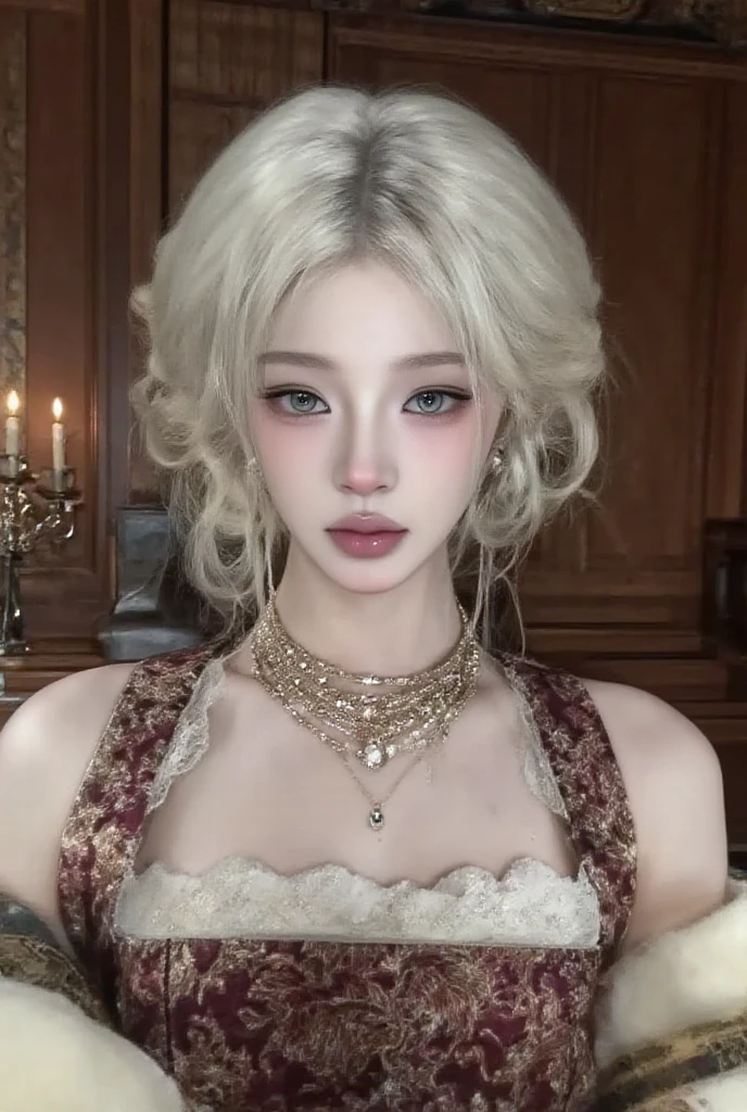 Close-up portrait of a breathtaking albino woman with short curly white ...