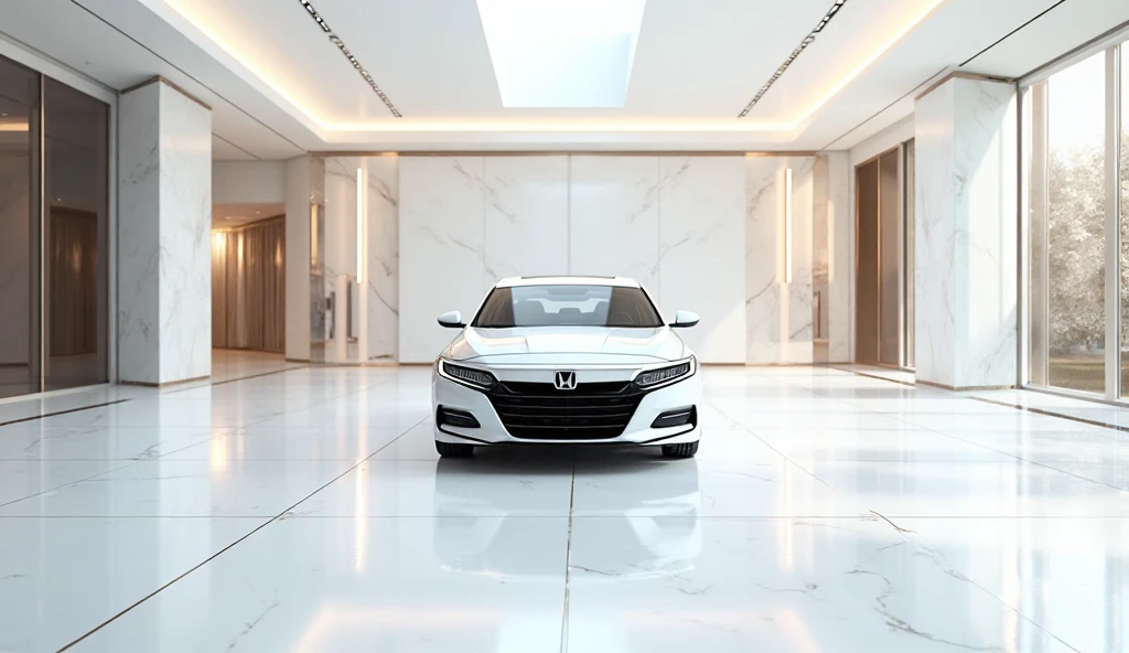 Ultra HD 8K realistic render of a luxury car showroom with a pure white ...