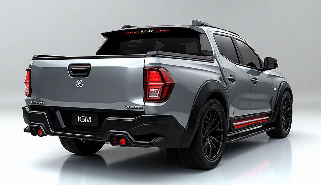 Create an ultra-detailed 3D render back view, of a modern KGM Musso ...