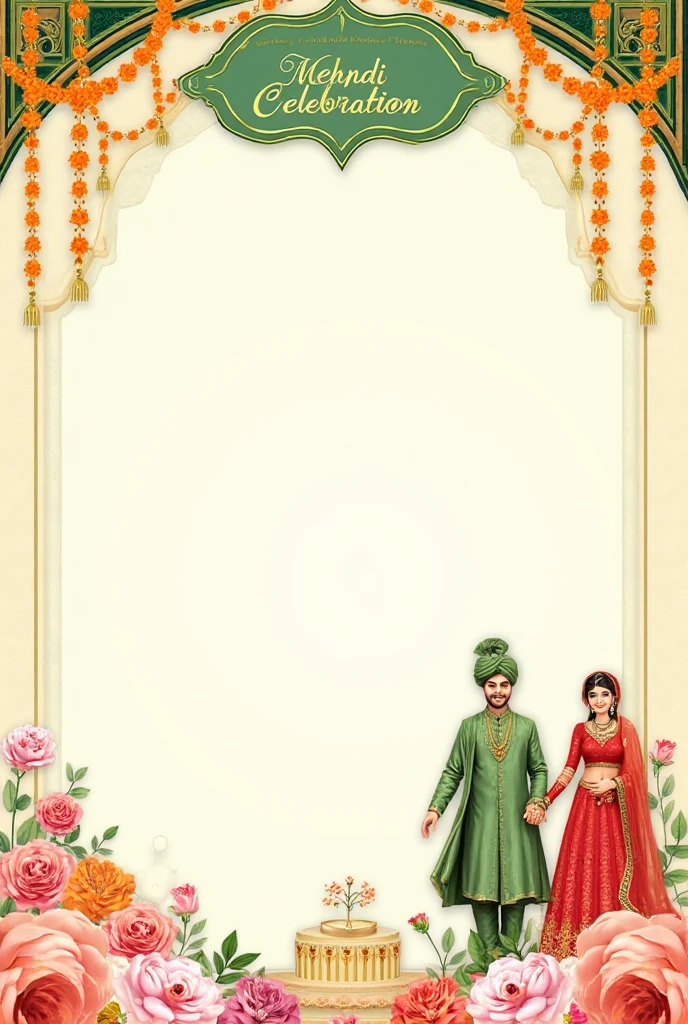 "Create a highly detailed digital invitation card for a Mehndi ...