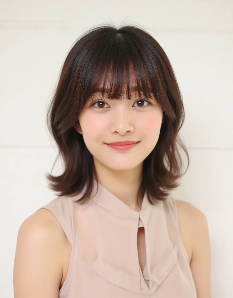 Harada Aoi looks forward with a shy smile. (upper body) Length and ...