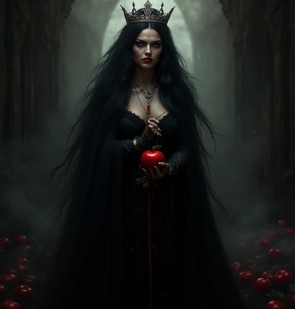 Chica,long black hair，black queen，accessories，Apple in hand，Poison ...