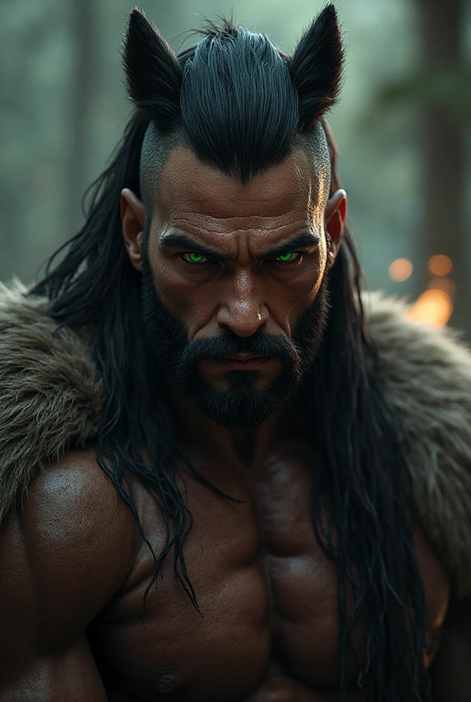 Make his hair long and wolf cut and make his make like giga chad with ...