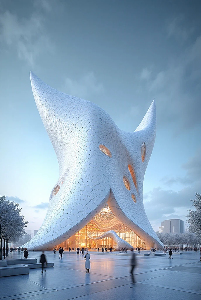 “Futuristic public building designed in the style of Zaha Hadid - SeaArt AI