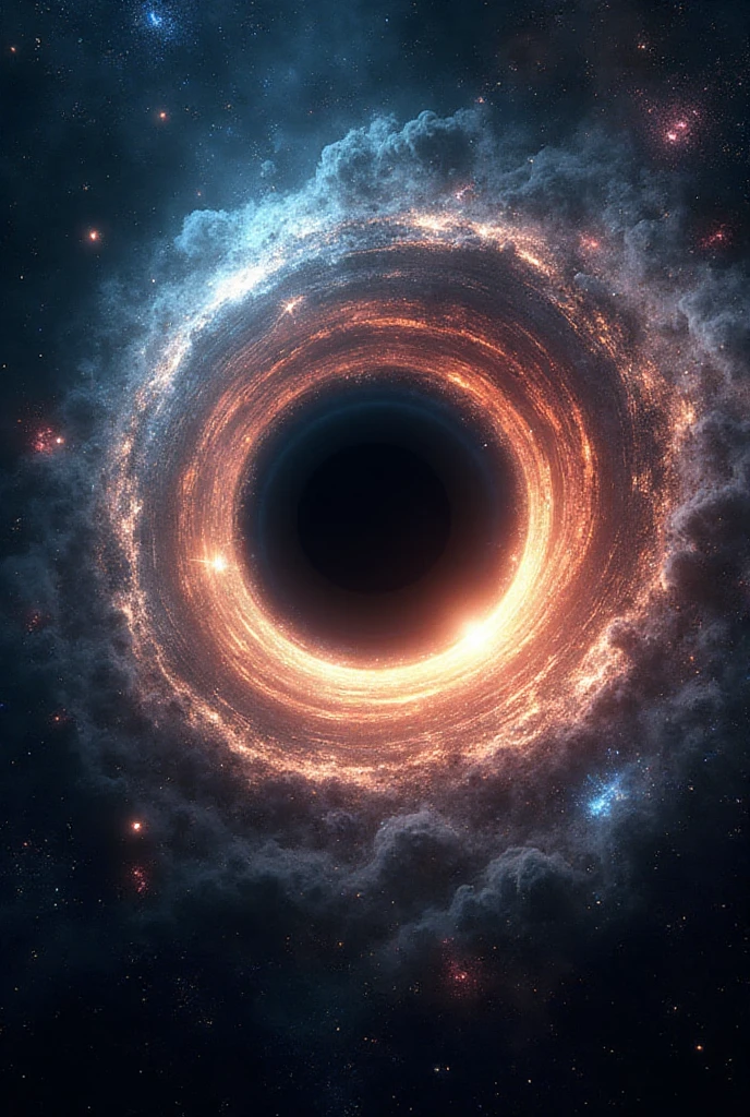 A dramatic cosmic scene, depicting a supermassive a black hole in the ...