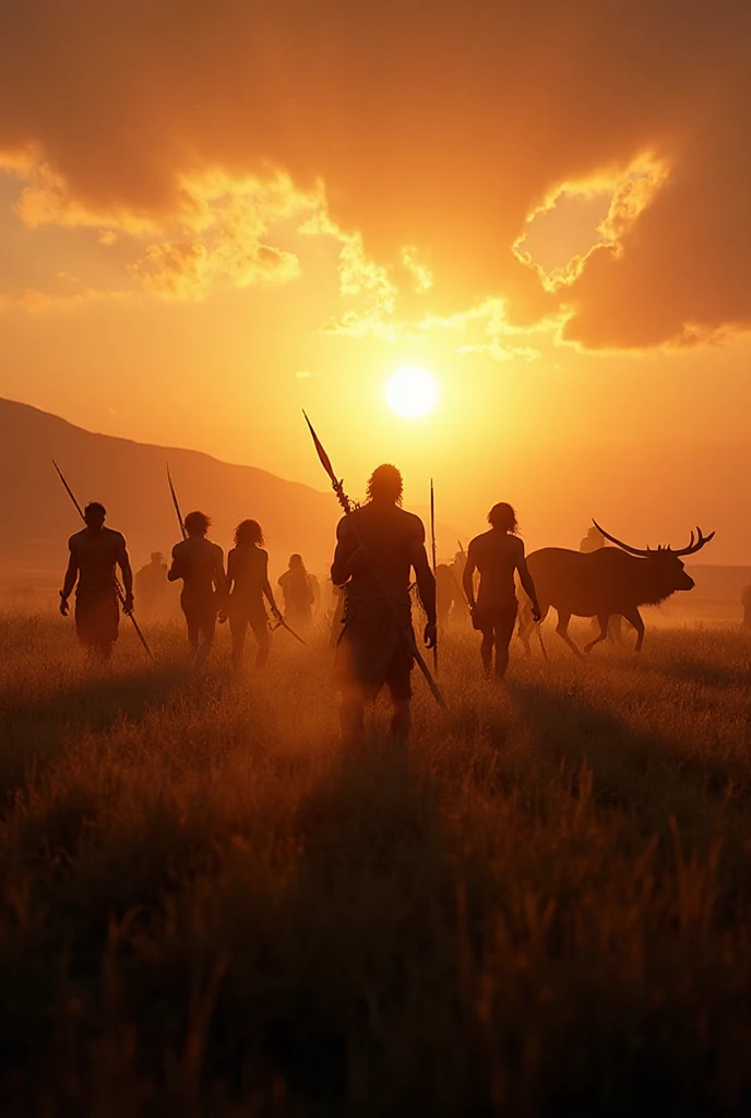 Scene 1: Hunter-Gatherer Lifestyle (0:00–0:25) Prompt: A realistic ...