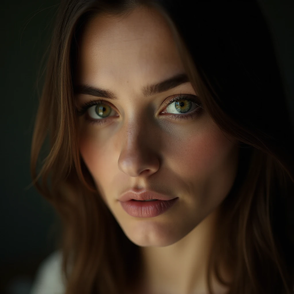 Realistic close-up of a light-skinned Eastern-European woman with green ...