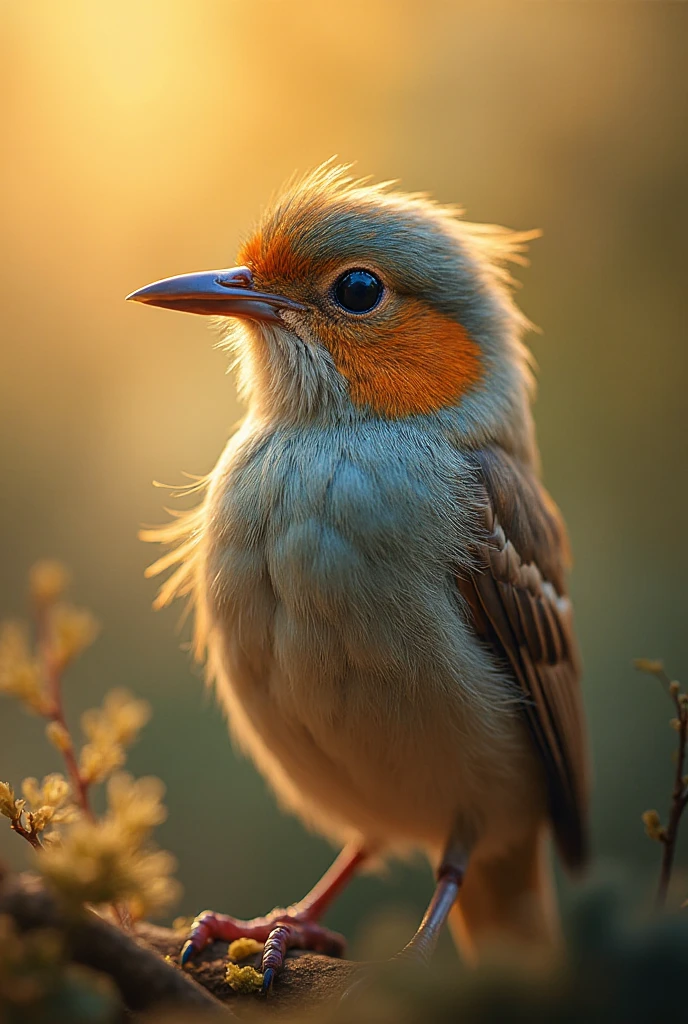 A mesmerizing close-up portrait of a gorgeous little bird illuminated ...