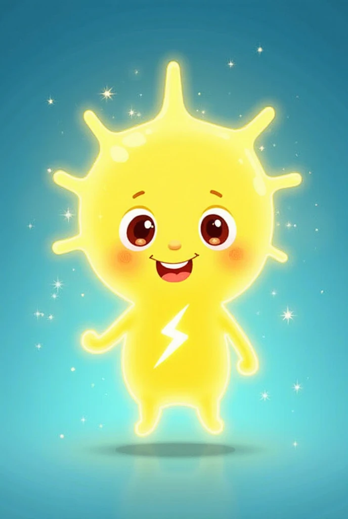 Cute glowing yellow neuron character named Nero, with big friendly eyes ...