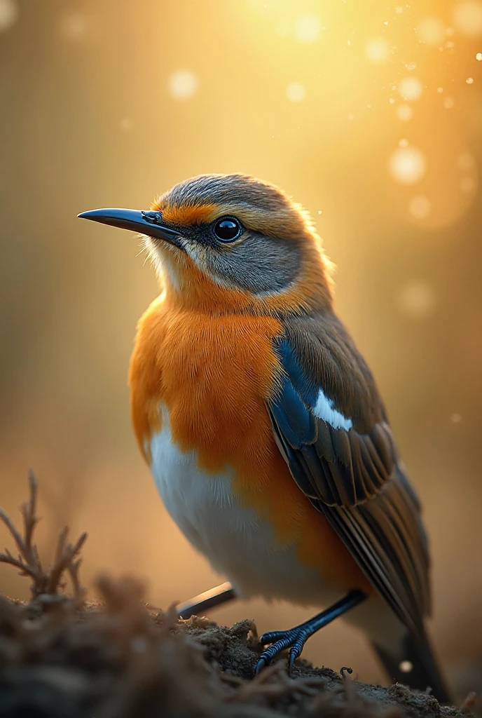 A mesmerizing close-up portrait of a gorgeous little bird illuminated ...