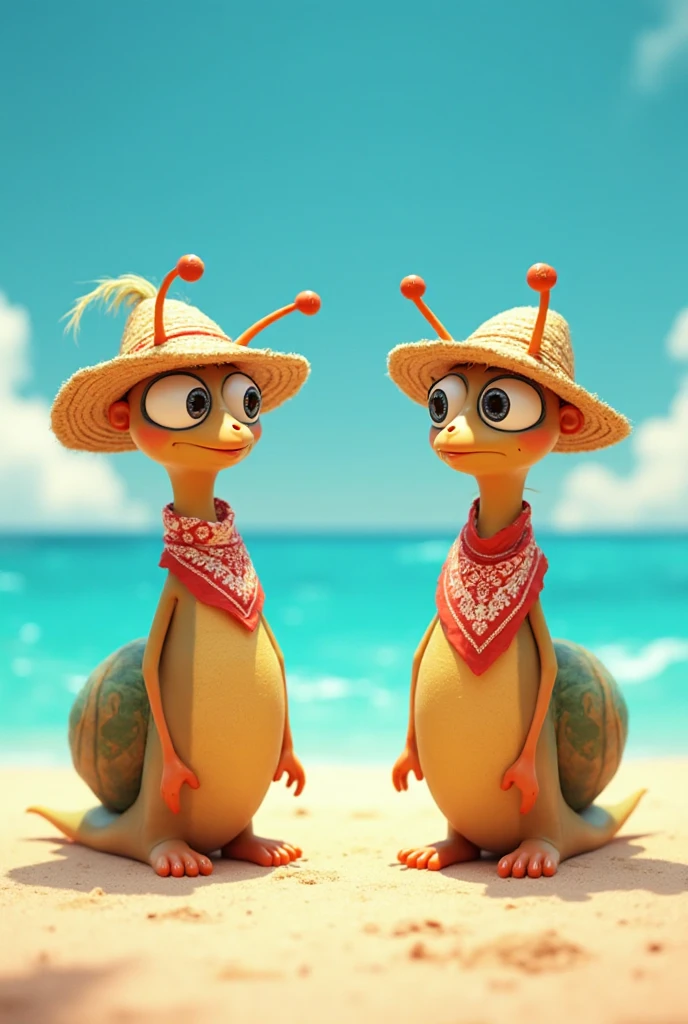 3DCartoon, Hyper-Detailed Animation Style. Two anthropomorphic snails ...
