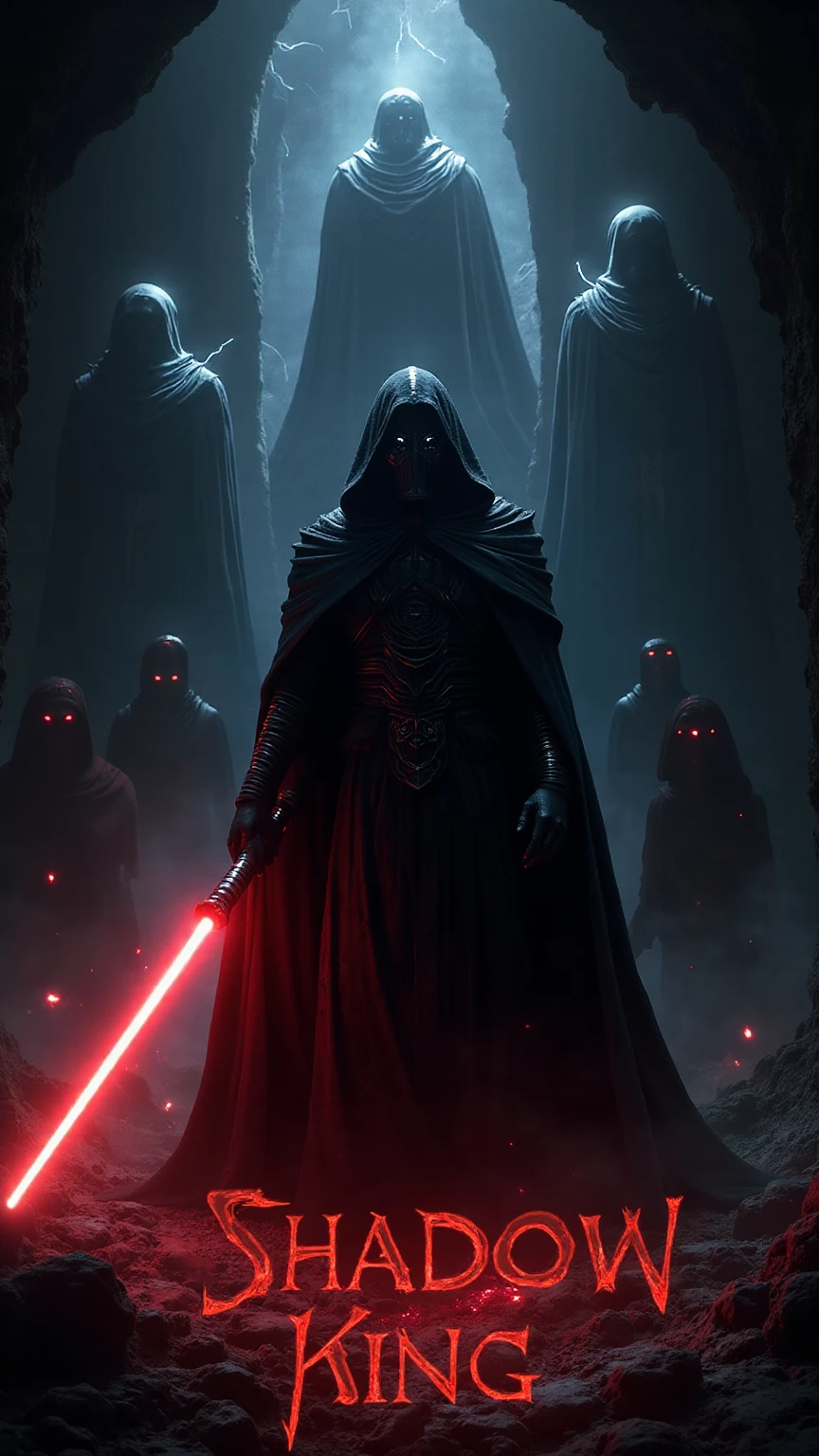 Prompt: Front-facing cinematic portrait of Reh-vuhn, the dark lord of ...