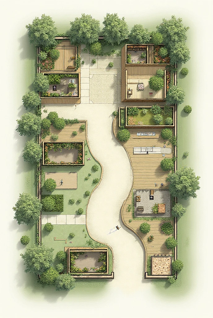 Architectural 2D plan of educational mini botanical garden, rectangular ...