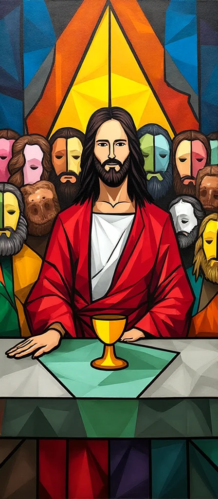 Cubist painting of "The Last Supper", modern geometric art style ...