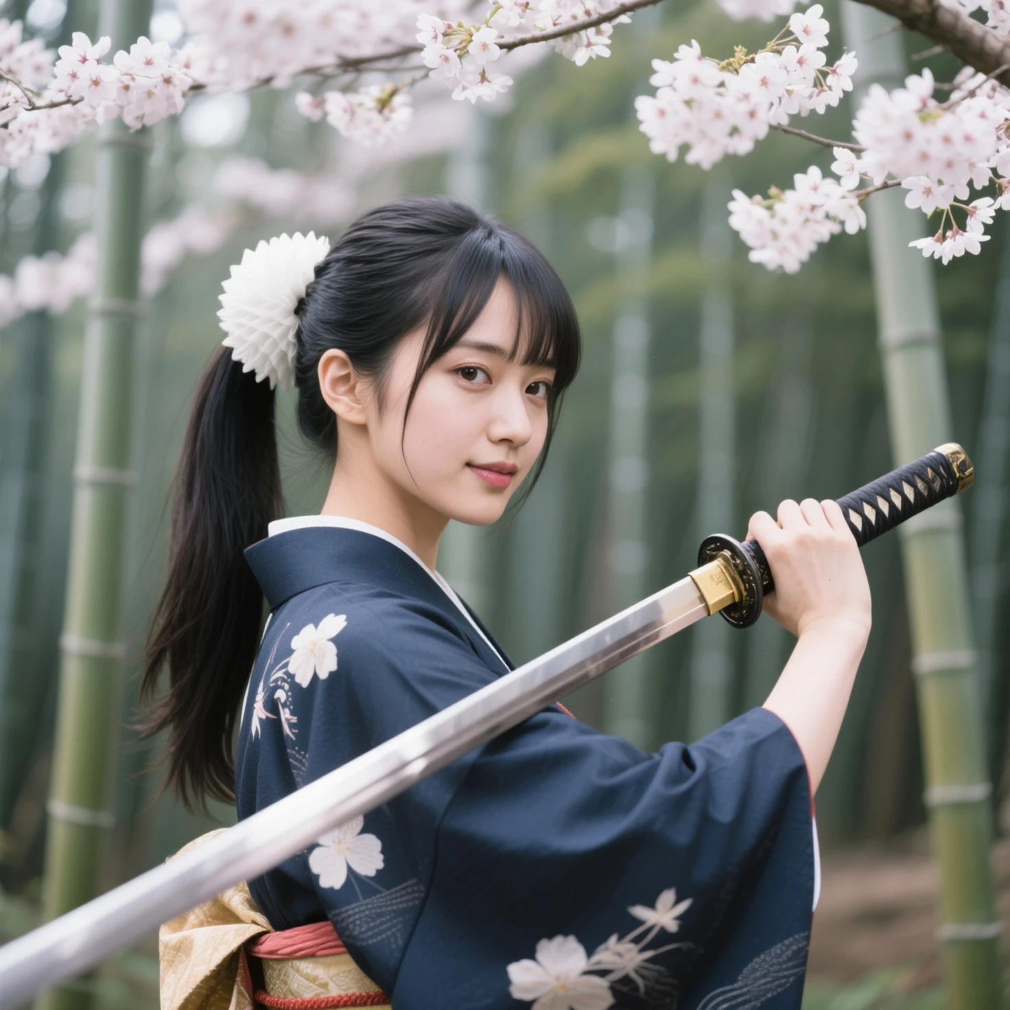 Bamboo Forest Female Swordsman。 Sakura in full bloom。Kimono、East Female ...