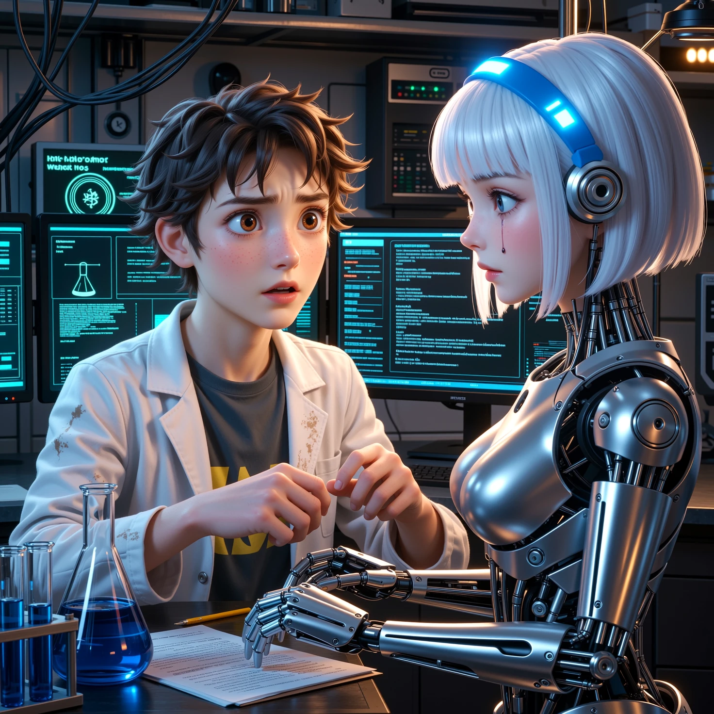 Spectacular lab、young scientist、experiment to regenerate my beloved wife who die - SeaArt AI