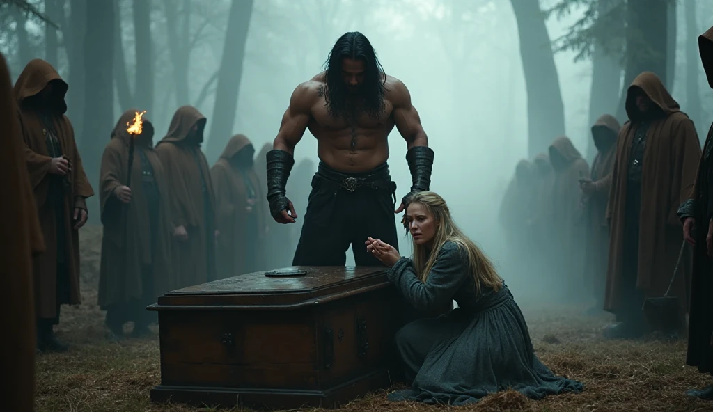 A cinematic medieval fantasy scene in a foggy forest clearing - SeaArt AI