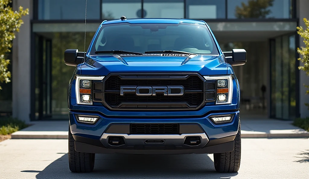1. Front View Prompt: A realistic front view of a modern blue Ford F ...