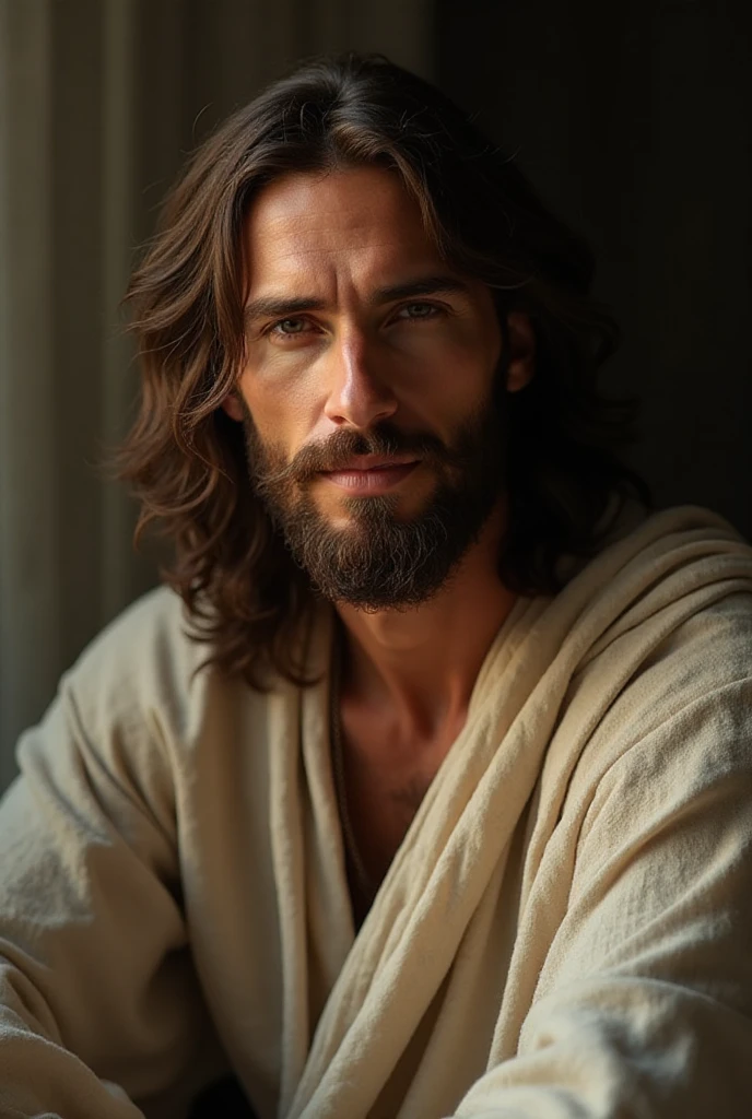 Ultra realistic portrait of Jesus Christ sitting calmly, looking ...