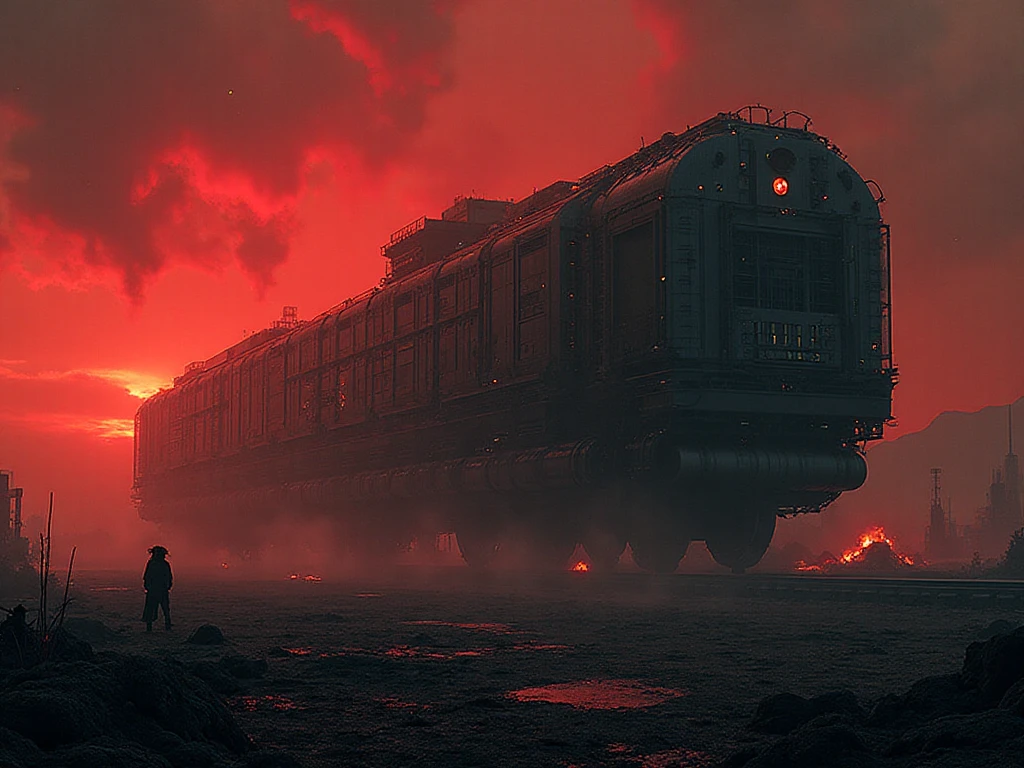 A giant cyberpunk nuclear powered ark train the size of skyscrapers ...