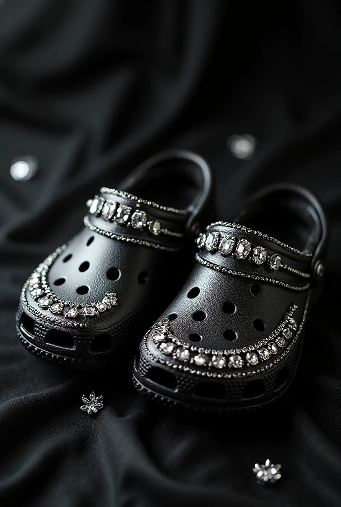 Elegant black crocs with silver rhinestone trims, diamond ...