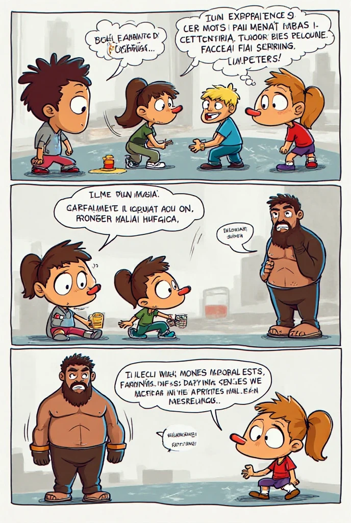 Create a carousel of up to 5 comics with characters in cartoon style ...