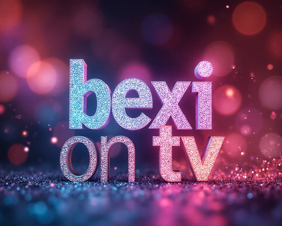 A logo written with the phrase "BEXI ON TV" with a background with very ...