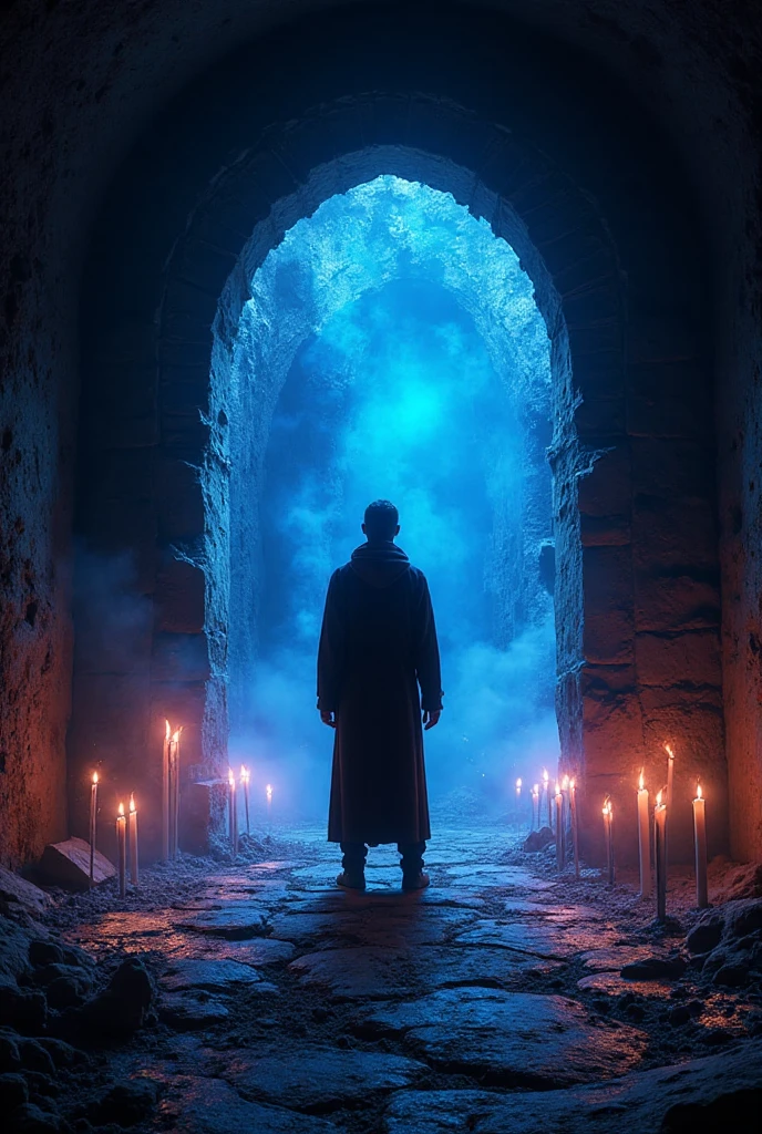 Allen stood firmly before a magical, glowing portal in an ancient ...