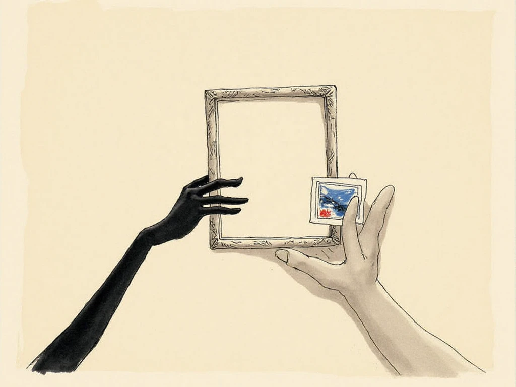 “Forgotten Photograph” A black ink hand holds a slightly bent photo ...