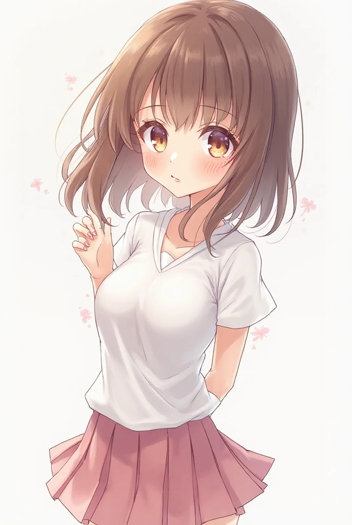 A little anime girl wearing school clothes with a short skirt looks at ...