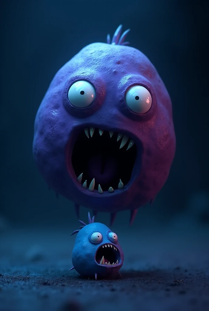 A 3D hyper-realistic nightmare scene floating in mid-air (no ground ...