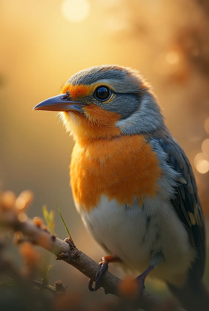 A mesmerizing close-up portrait of a gorgeous little bird illuminated ...