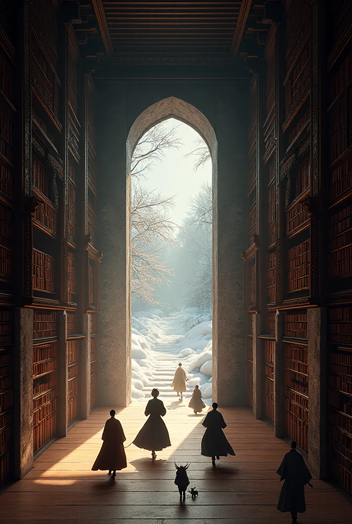 Large ancient Japanese-style libraries, livres, their quick gestures - SeaArt AI