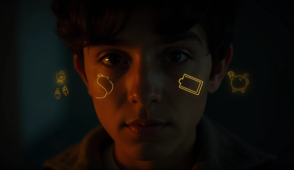 Close up serious young person looking at the camera, dark luxury ...