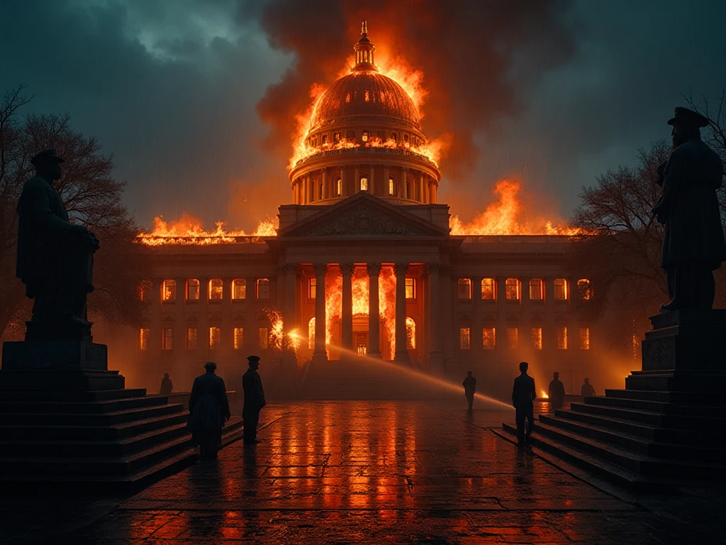 A hyper-realistic, cinematic photograph of a neoclassical government ...