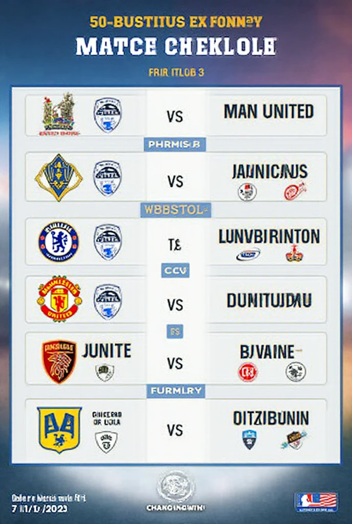 Create a picture of a match schedule in which Chelsea vs Man United ...