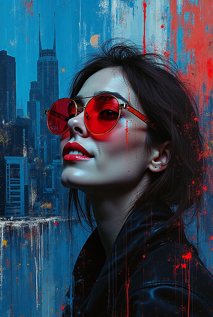 The model is wearing glass sunglasses with stars and the moon on the ...