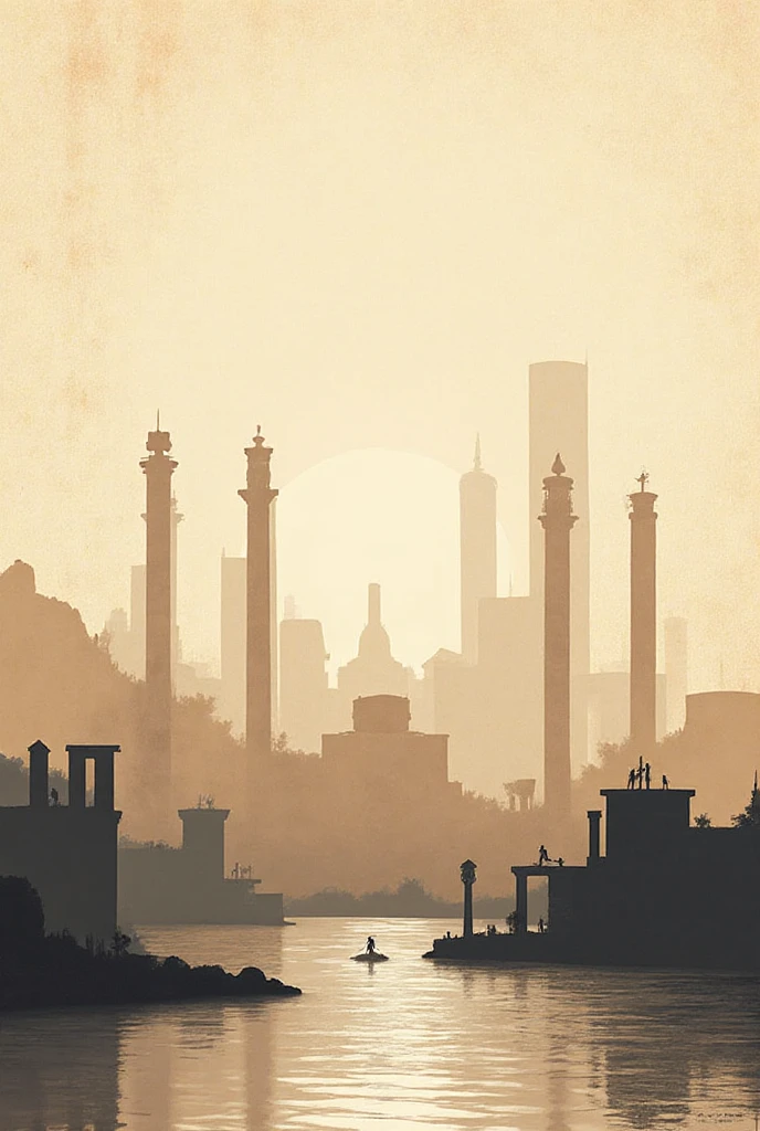Modern illustration of ancient Carthage skyline with harbor and temple silhouett - SeaArt AI