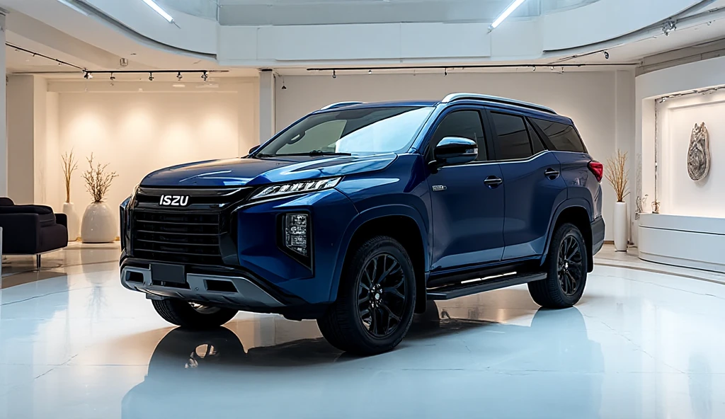 Generate a front view of 2026 isuzu trooper in showroom in navvy blue ...