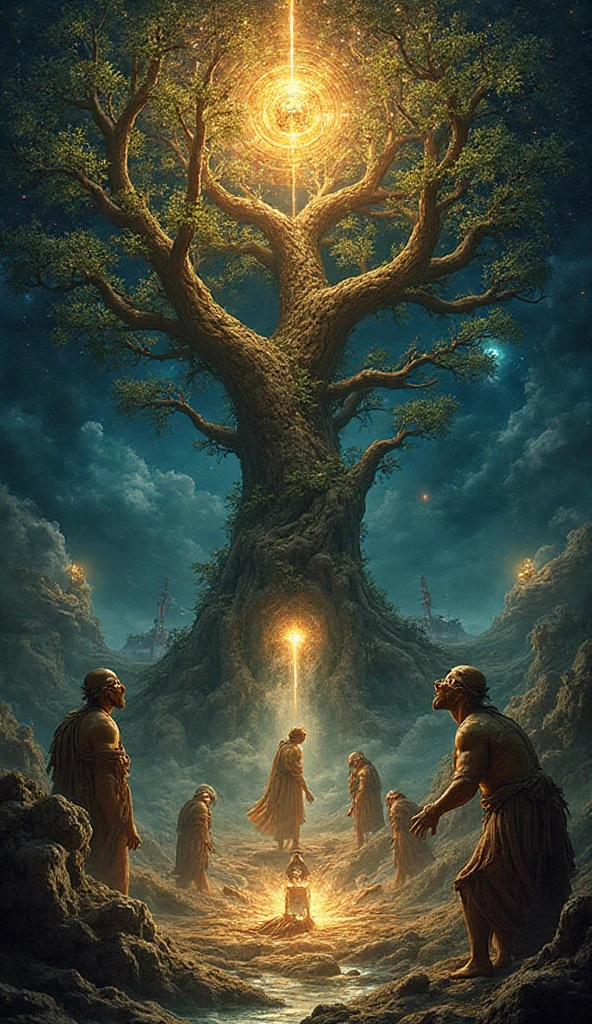 Giant cabalistic tree of life connecting multiple worlds and realities ...