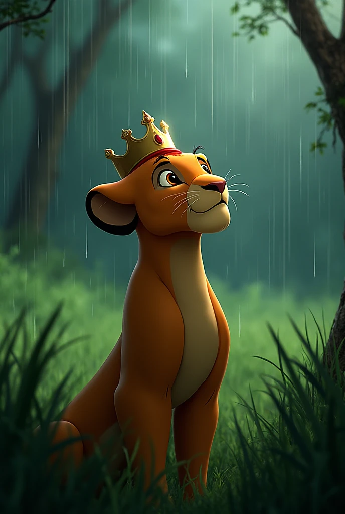 I meant Simba in the 1998 animation with a crown looking to the rainy ...
