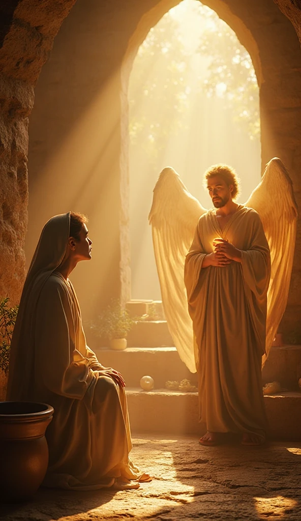 Cinematic ultra-realistic depiction of the Annunciation — the moment ...