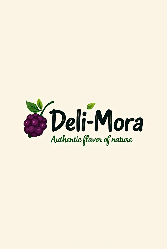 Horizontal logo for the brand "Deli-Mora". Light cream background ...