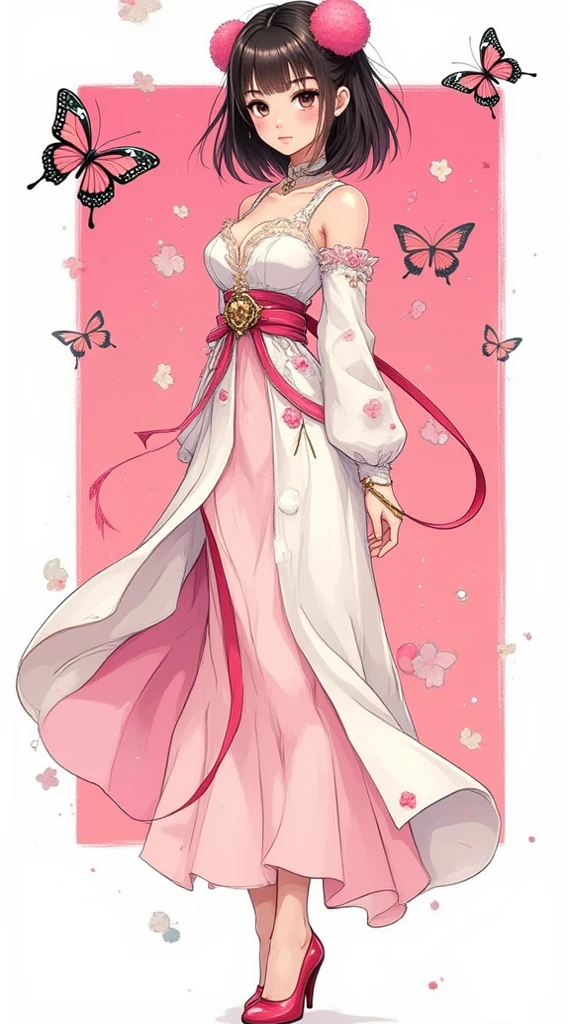 2D anime girl from Donghua adult sticker, light blush. Dark brown hair ...